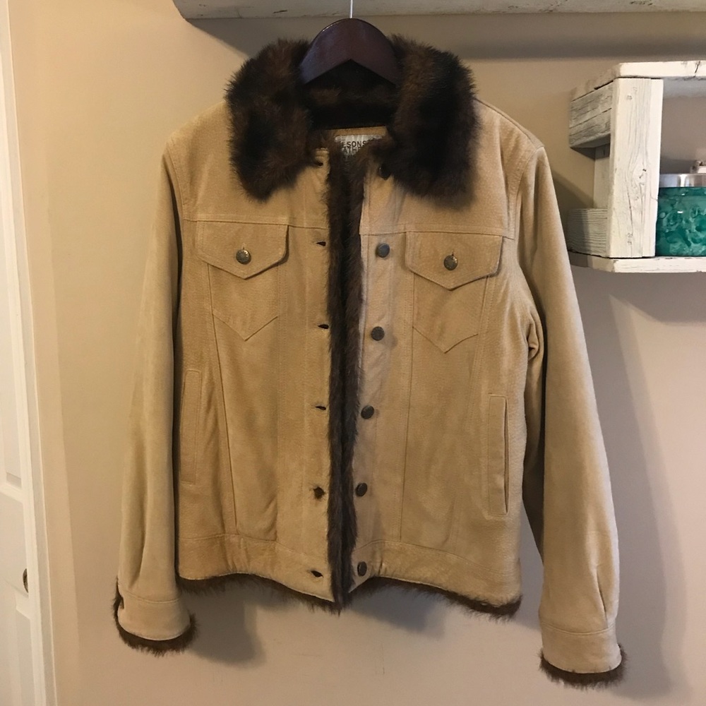 Wilsons Leather Camel Suede Jacket With Faux Fur - Gem